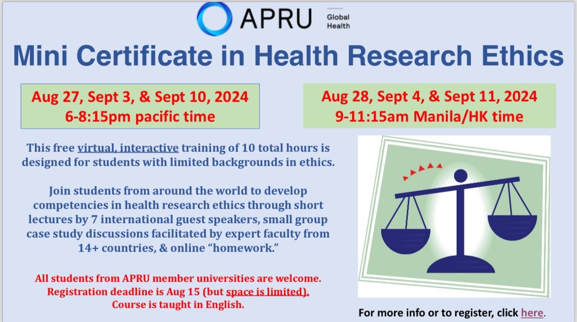 APRU Mini Certificate in Health Research Ethics - School of Global ...